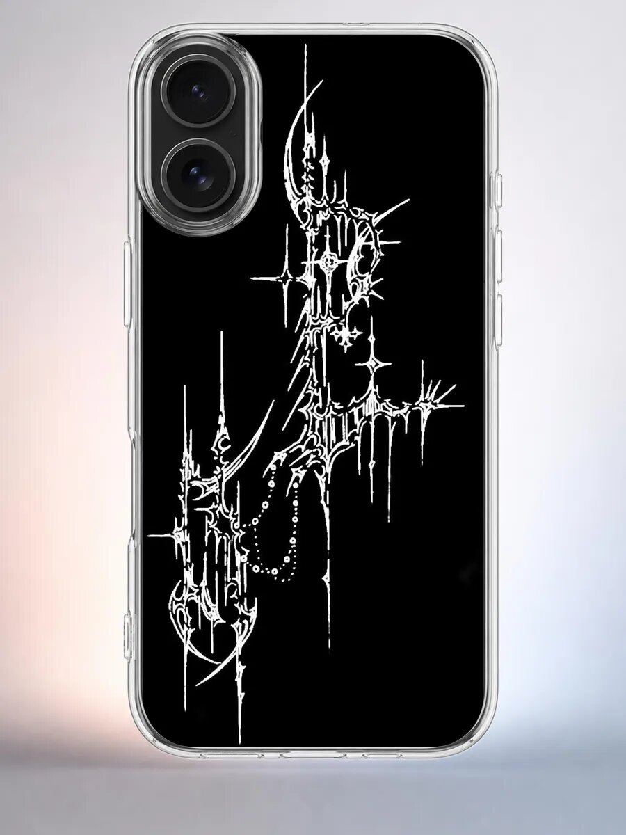 Чехол iPhone 16 готический орнамент силиконовый прозрачный