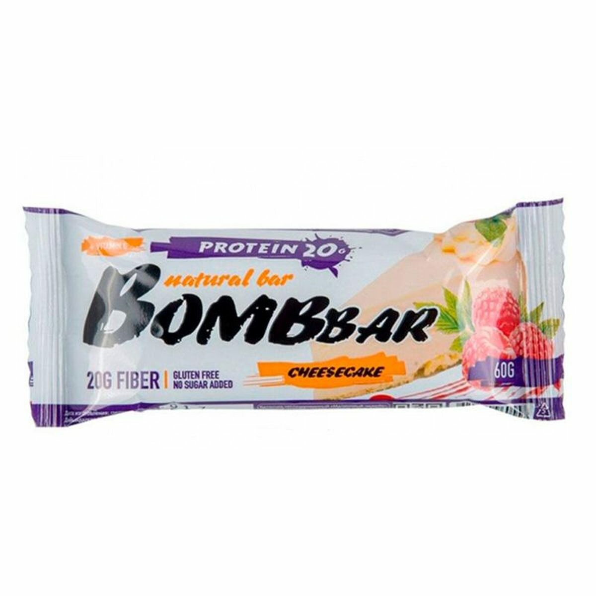 Батончик Bombbar протеиновый Малиновый чизкейк 60г, 120 уп.