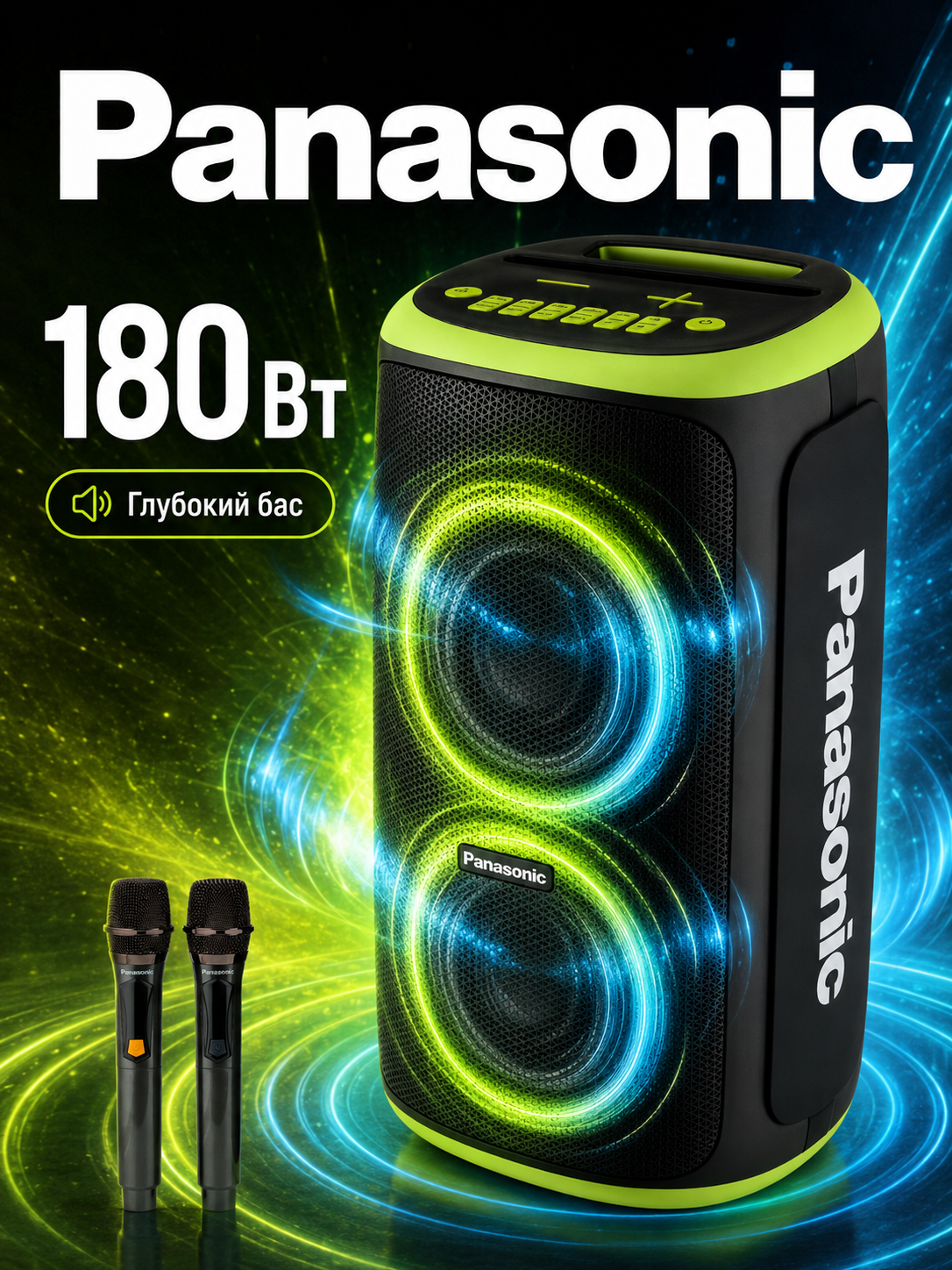 Портативная колонка Panasonic PowerSound X180, с караоке, беспроводная, 180Вт, черный