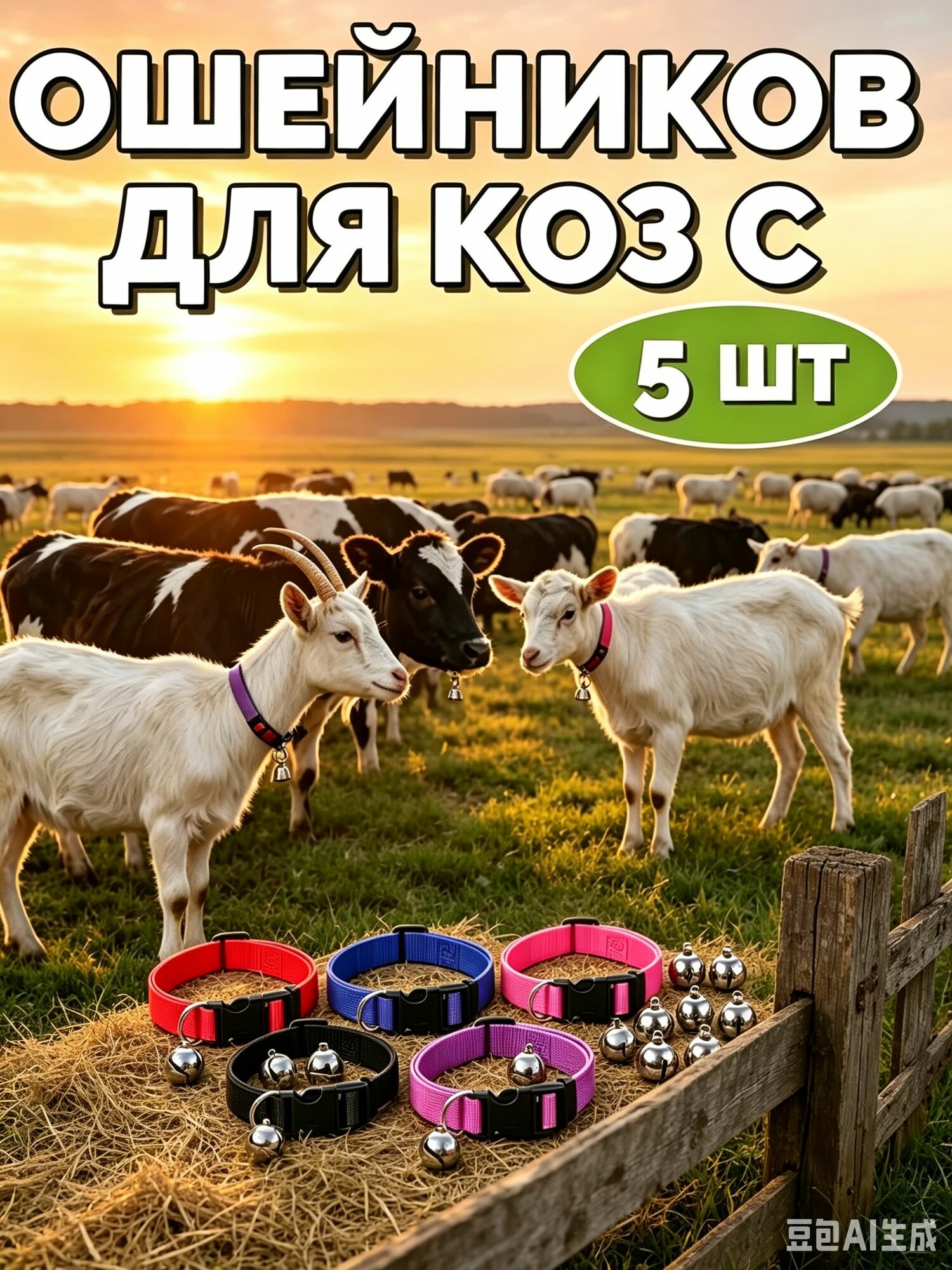 5 упаковок ошейников для коз с колокольчиками для мелких сельскохозяйственных животных, коз, овец, коров