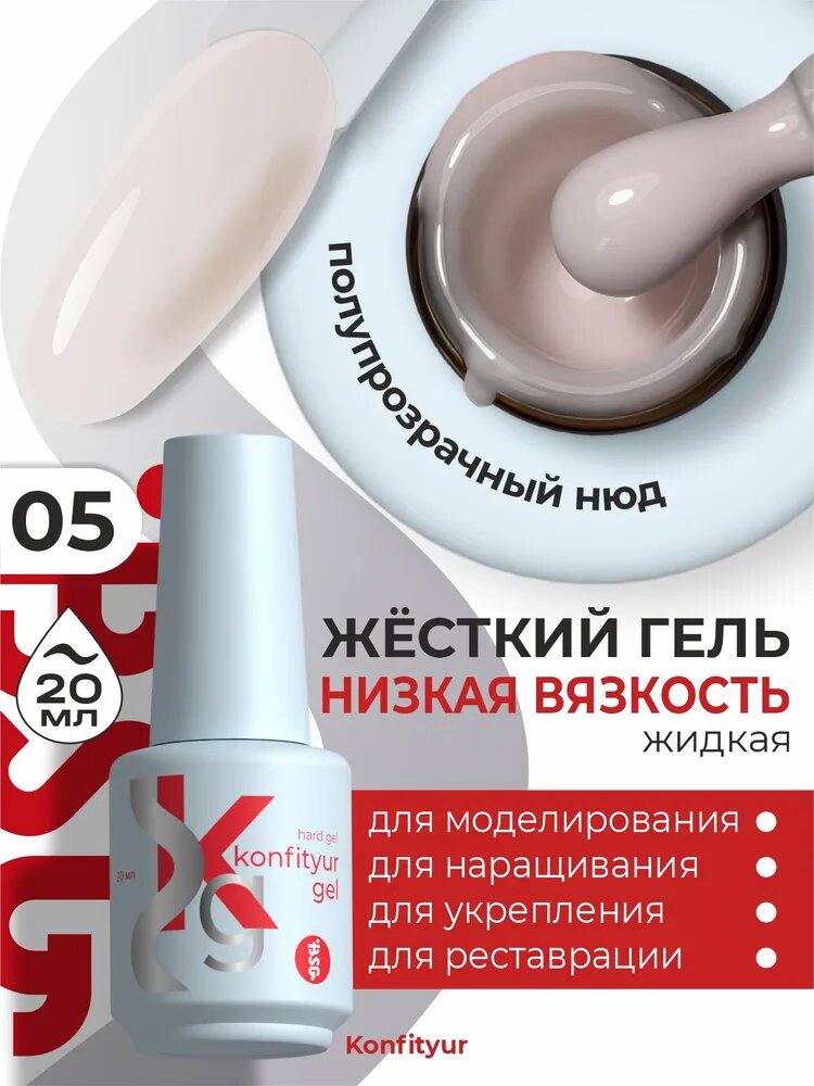 BSG Konfityur Жёсткий гель для наращивания ногтей в бутылке низкая вязкость 05