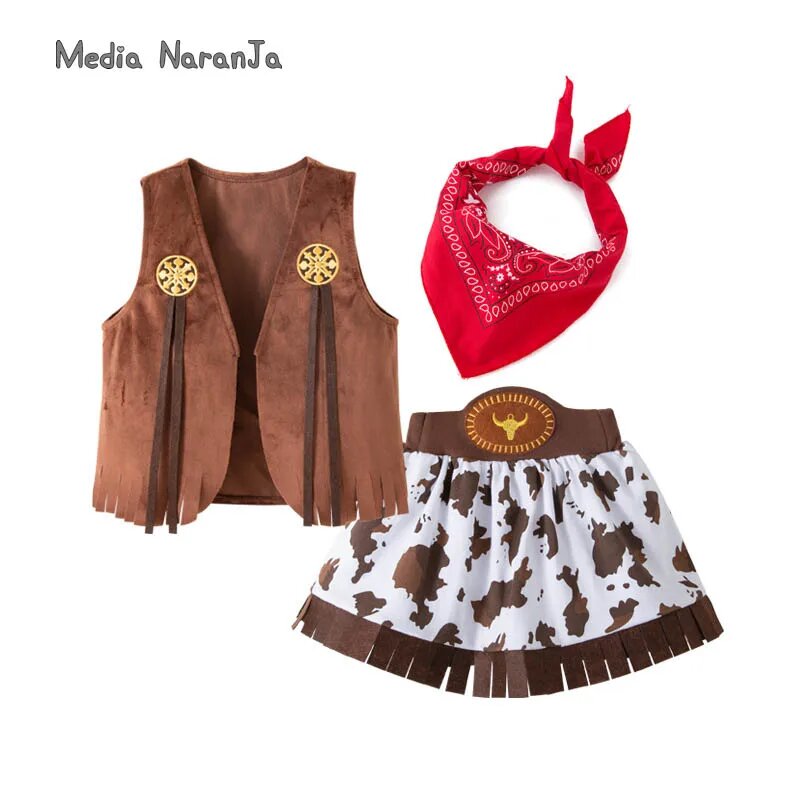 Костюмы вестерн для девочек Media Naranja комплект 4 предмета 2Т, vest skirt hat scarf — фото 1