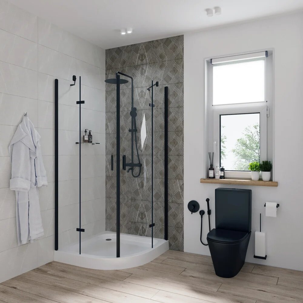 Душевой уголок Niagara Nova NG-6816-08 BLACK без поддона, стеклянный, черный, 100x100, с распашными дверями