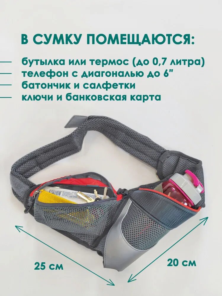 Сумка для бега мужская женская поясная спортивная для фитнеса трейлранинга с отсеком под бутылку — фото 1
