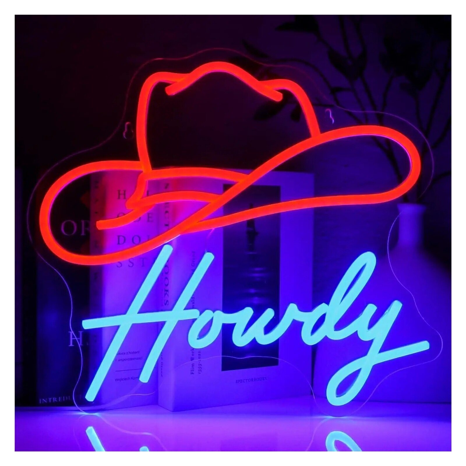 Неоновая вывеска Cowboy Howdy светодиодная подсветка с USB и регулировкой яркости 35.5x32.5cm
