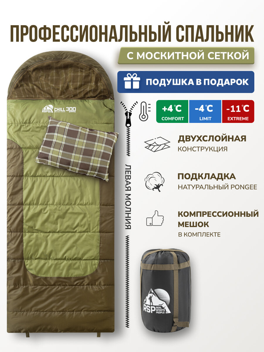 Спальный мешок с москитной сеткой RSP CHILL 300 L (молния слева)