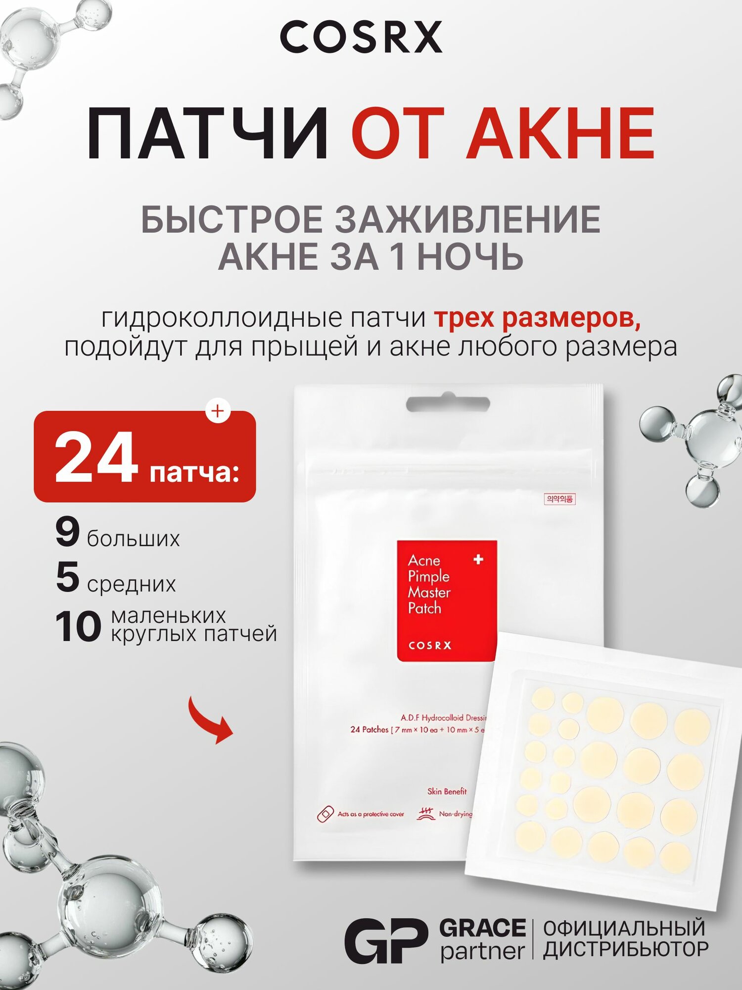 COSRX Патчи от акне, гидроколллоидные наклейки, наклейки от прыщей Acne Pimple Master Patch