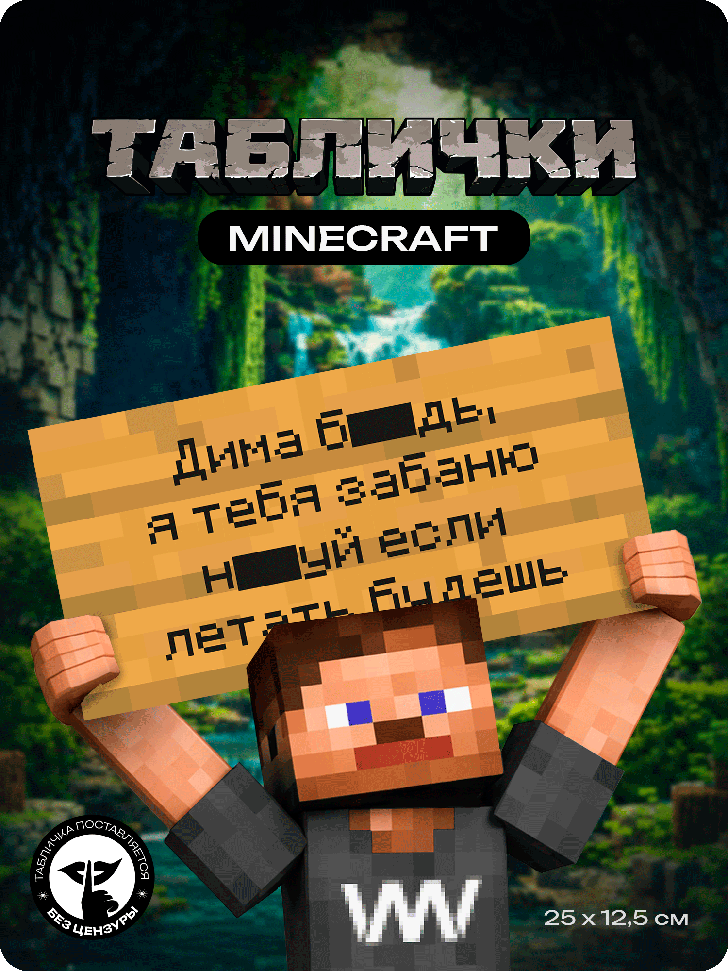 Табличка Майнкрафт с надписью "Дима я тебя забаню", Minecraft на пластике, на стену, 250х125 мм, Айдентика Технолоджи