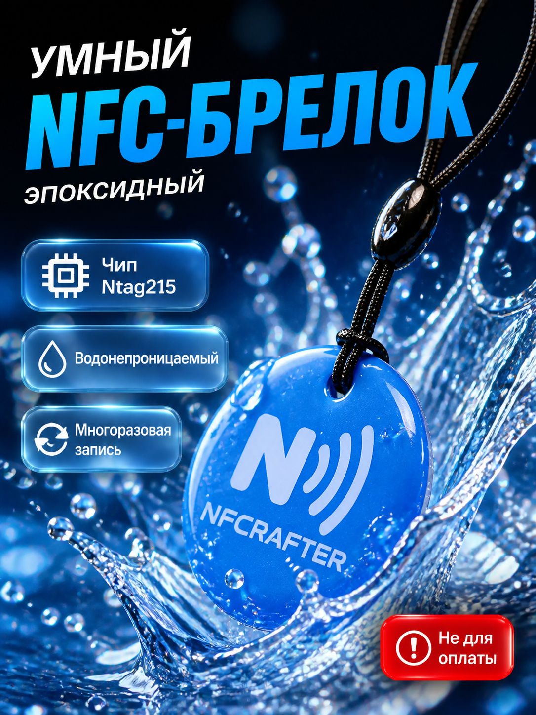 NFC метка-брелок Ntag215 эпоксидный для автоматизации, для amiibo, умный дом (электронная визитка), синий, 1шт.