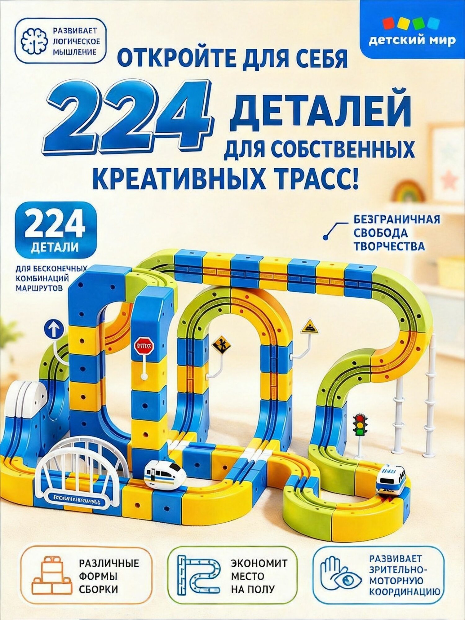 Магнитный конструктор антигравитационная гоночная трасса 224 детали, набор для создания креативных дорожек, развивающая игрушка для детей