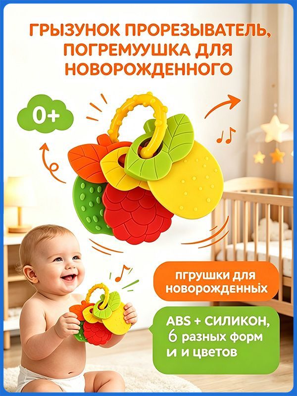 Грызунок прорезыватель, для новорожденных 0-12 месяцев, игрушки для малышей, развития моторики и массажа десен, подарок на рождение