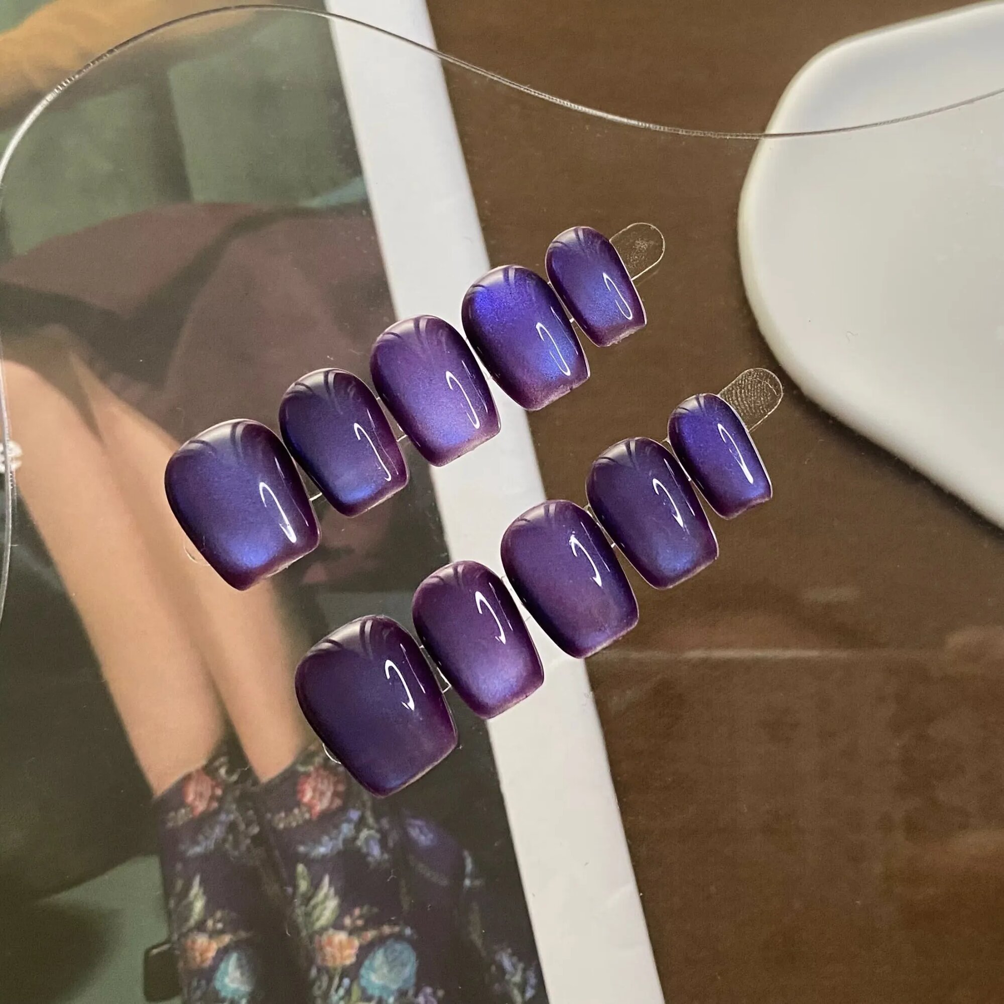 Акриловые накладные ногти Blueberry Cat Eye, 10 шт. L