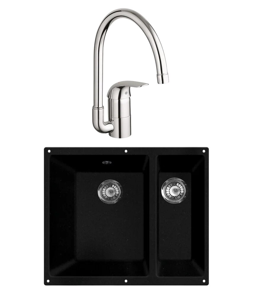 Комплект Мойка Lava U2 53x46, лава, кварц / Смеситель Grohe Euroeco 32752000 глянцевый хром