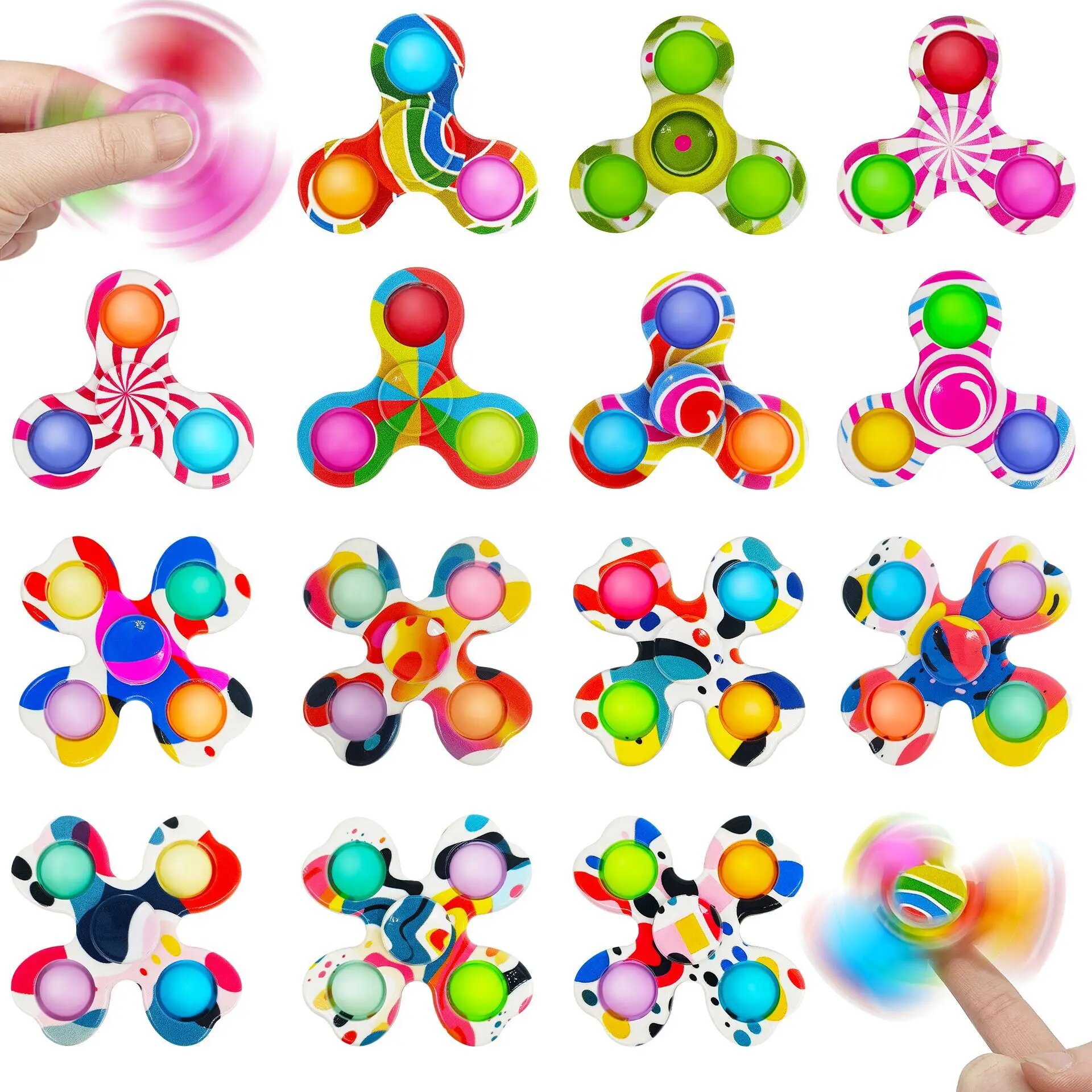 Tie Dye Push Bubble Спиннер из пластика A-5PCS Random