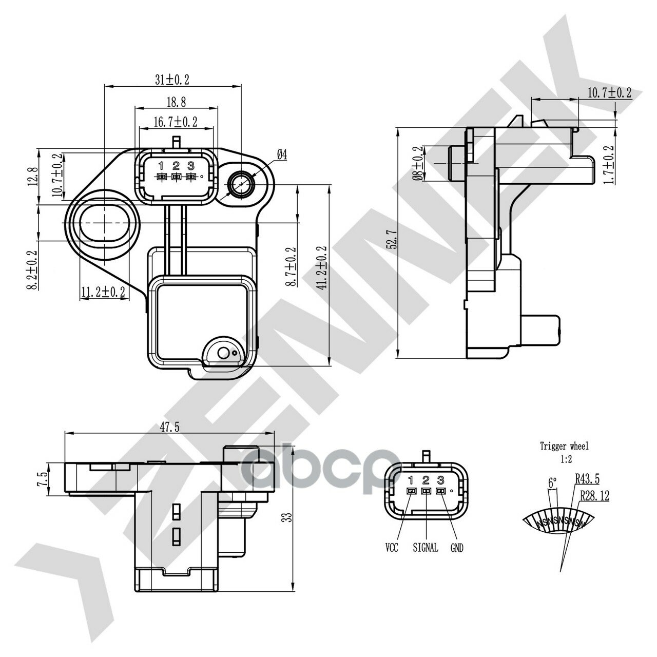 Датчик положенияраспредвала FORD FOCUS ZENNEK DCS0207 ZENNEK арт. DCS0207