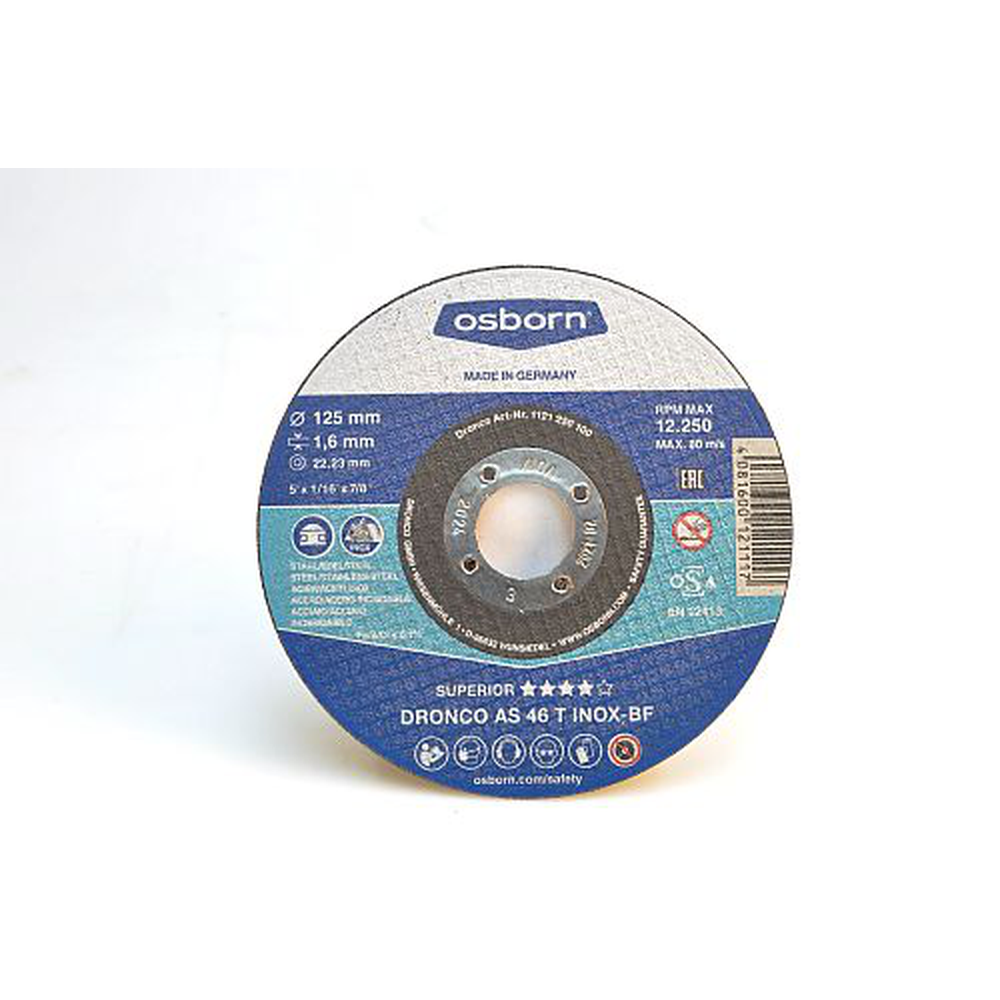 Диск отрезной по нержавейке Superior AS46T INOX (125x1.6x22.23 мм) DRONCO 1121250100