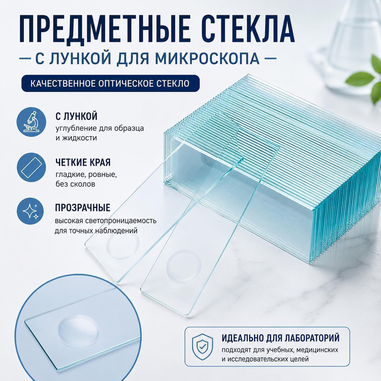 Предметные стекла с одной лункой для микроскопа, стеклянные лабораторные слайды с углублением, 20 шт.