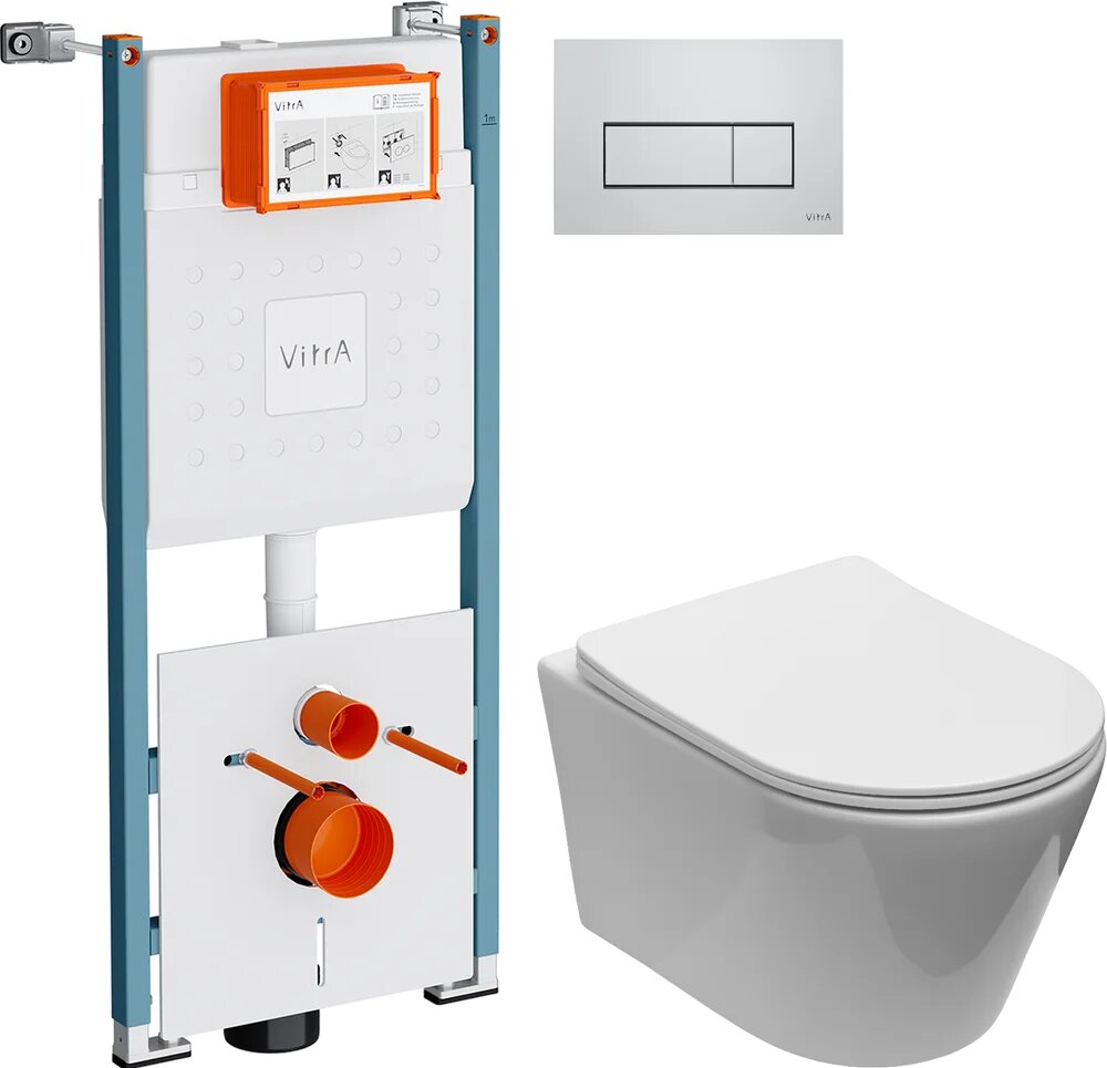 Комплект 3 в 1 Унитаз подвесной Aquanet Logan Tornado 340298 / Инсталляция VitrA Ви-Фикс Кор (V-Fix Core) 732-5800-01PV / Кнопка Рут Скуэр (Root Square) 740-2380 цвет хром