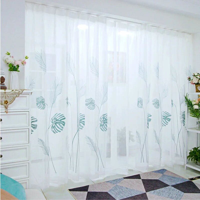 Тюль с принтом Monstera, белый, ZJBYZHOUSEHOLD