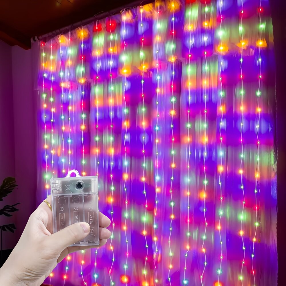 Гирлянда-занавес светодиодная, 8 режимов свечения, 100 LED, многоцветная, размер 118.11x39.37 дюйма, для спальни, дома и свадьбы