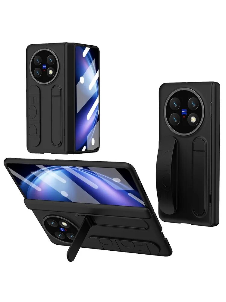 Чехол с ремешком и подставкой для Vivo X Fold5, 360 градусов защита, Чехол и защитная плёнка 2-в-1.
