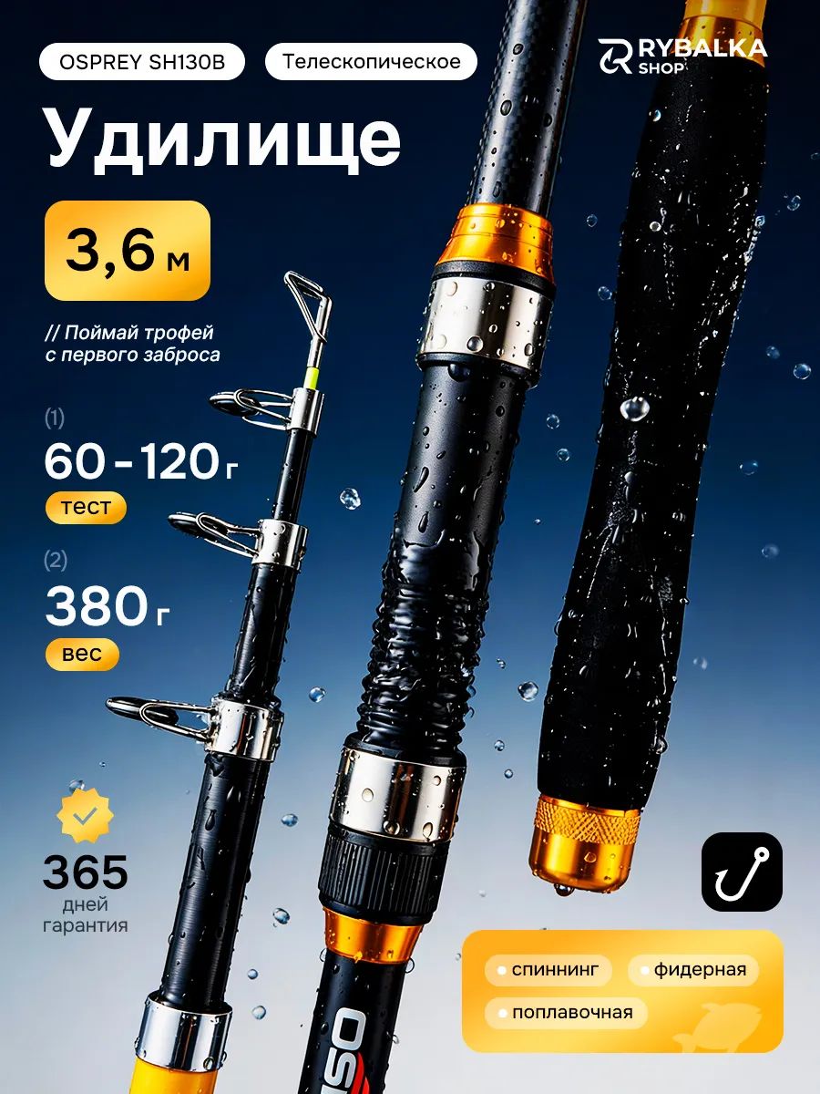 Спиннинг телескопический фидер 3,6м тест 60-120 гр