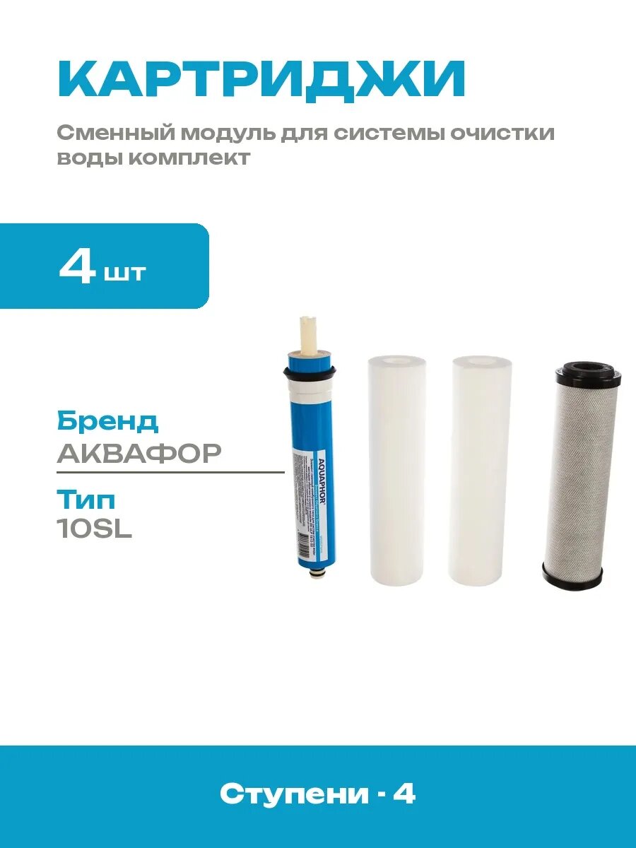 Набор картриджей для фильтра 4 ступени очистки воды 10 дюйм