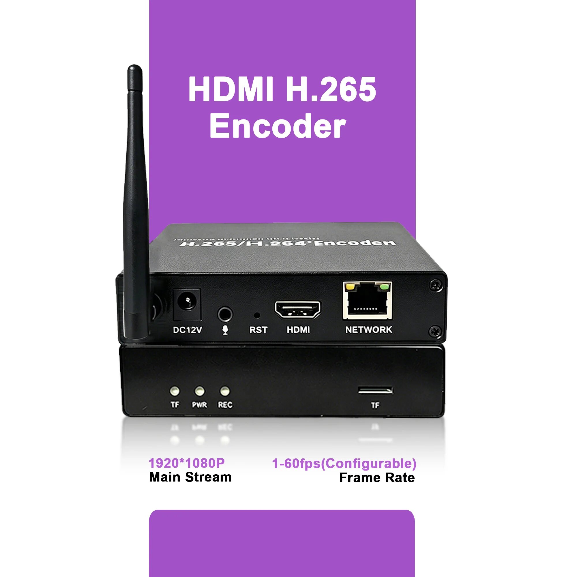 Видеокодер H.265 1080P WiFi 50FPS с HDMI, записью на диск, поддержкой протоколов RTMP, RTSP, SRT, TS, UDP, HLS, HTTP, ONVIF, Hikvision для IPTV и прямых трансляций