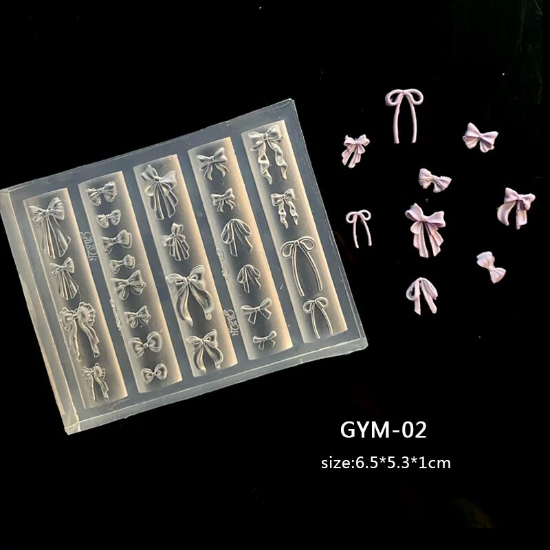 Силиконовый трафарет для маникюра с объемным бантом и кружевом, модель GYM-02, для профессионального и домашнего