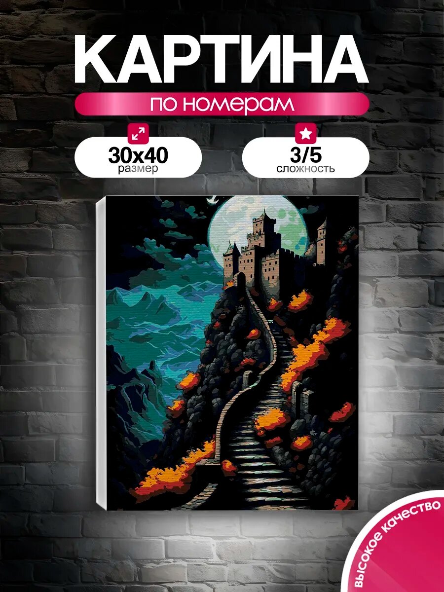 Картина по номерам 30x40 Замок под полной луной