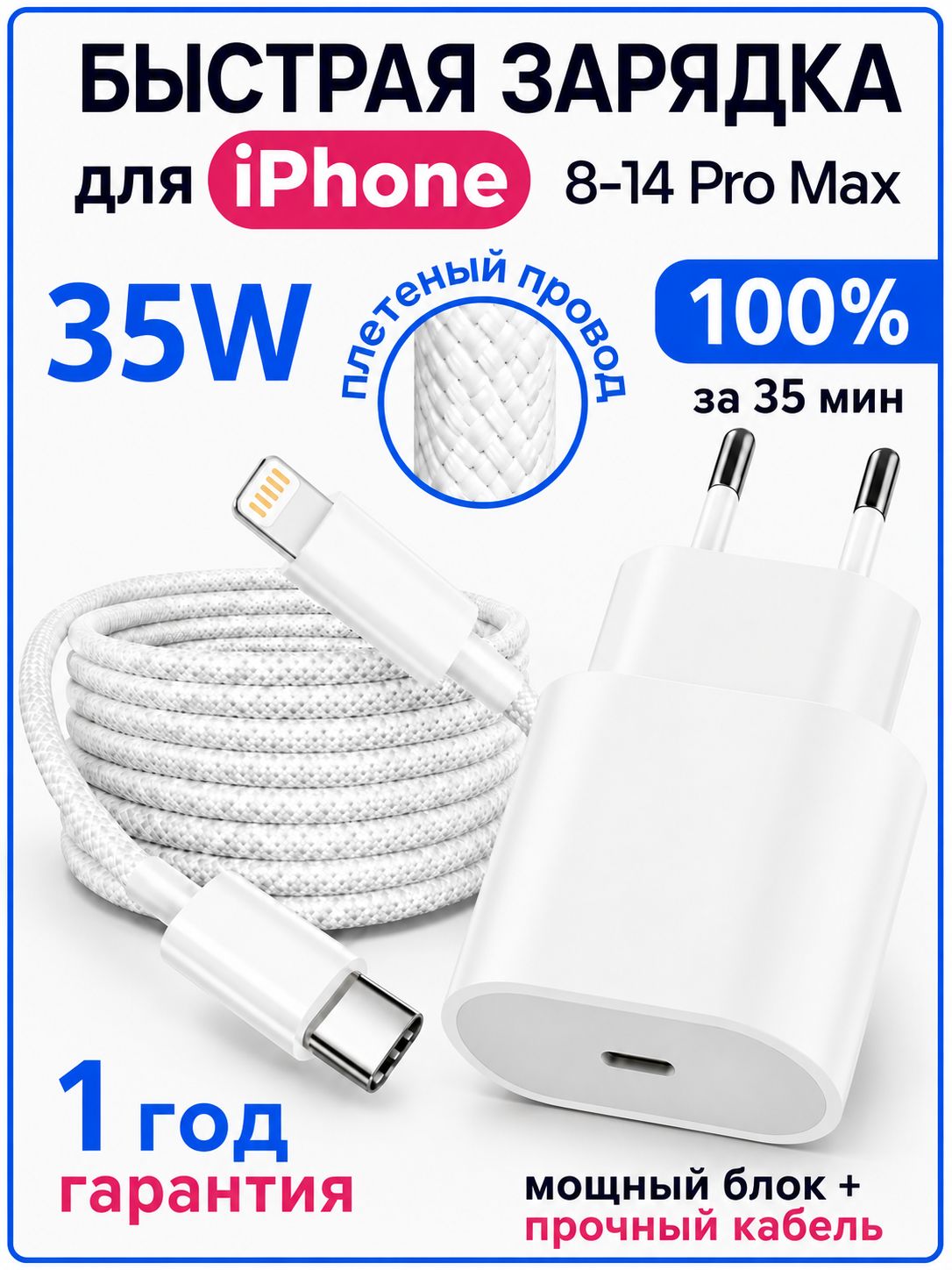 Зарядка для iPhone. Быстрое зарядное устройство на айфон Lightning 35W