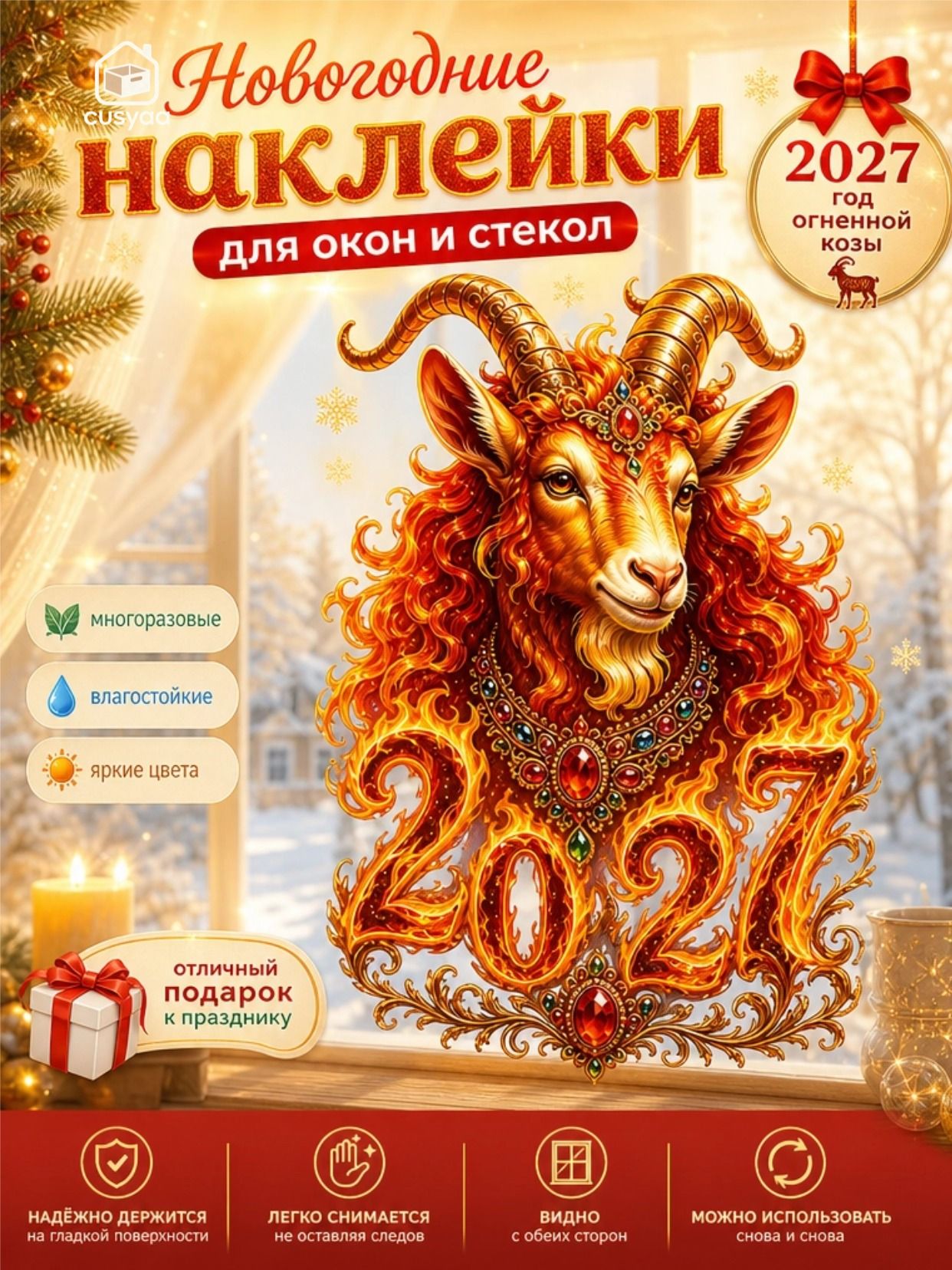 Наклейки на окна 2027 символ года коза статические