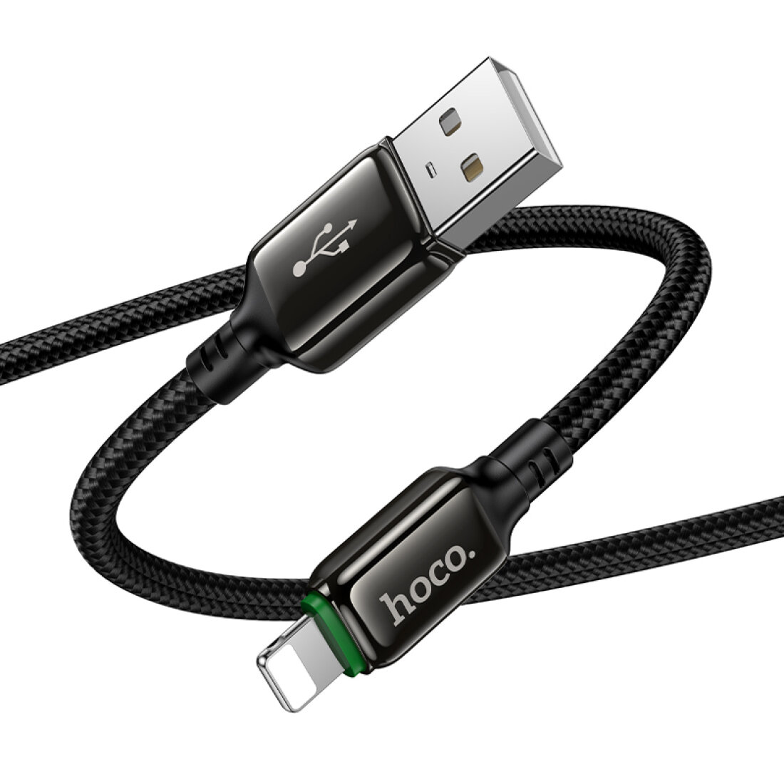 USB дата кабель Lightning, HOCO, X127, 1 метр, ток до 2.4A, оплетка, цвет черный