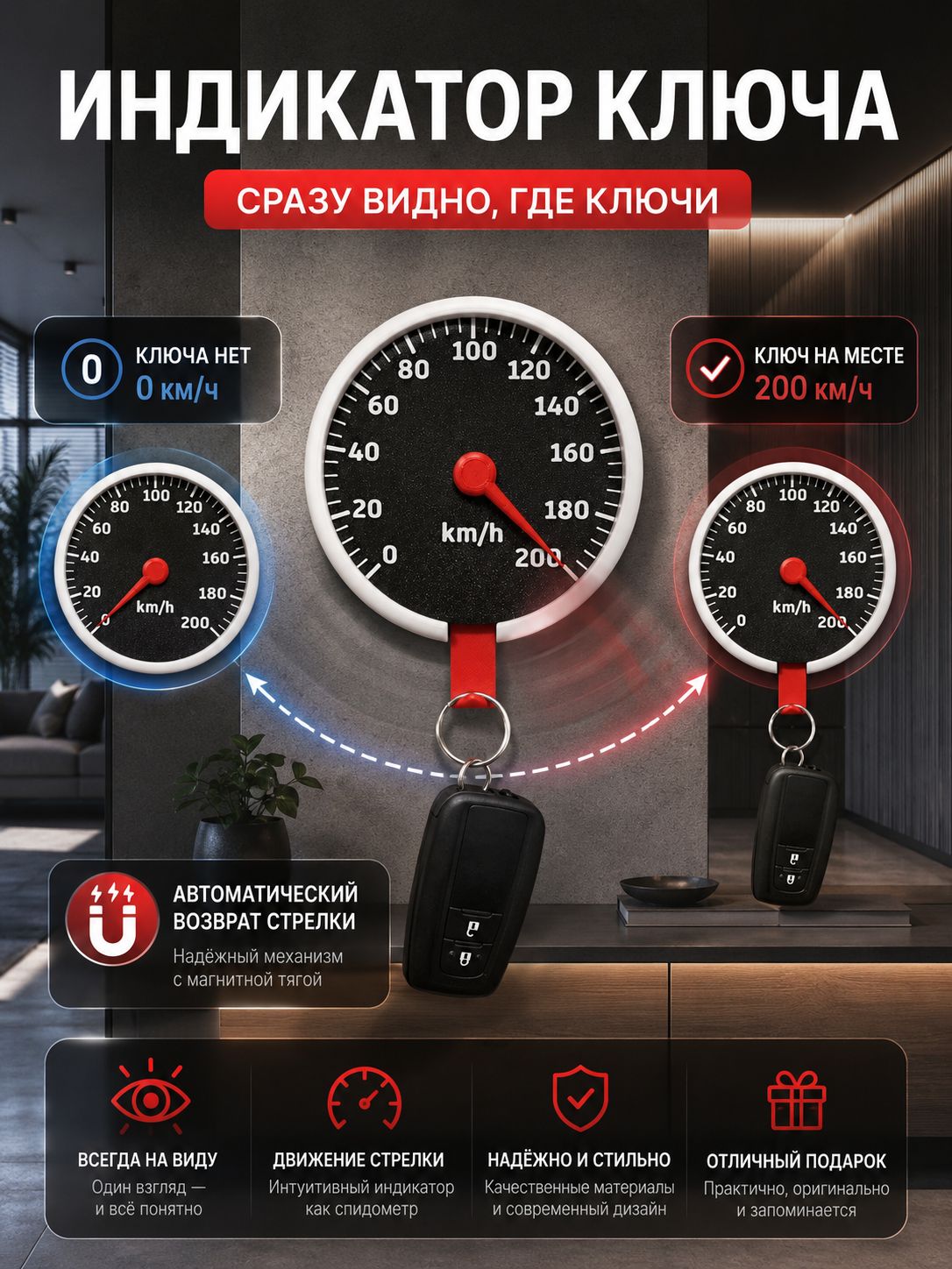 Ключница настенная Спидометр 3D