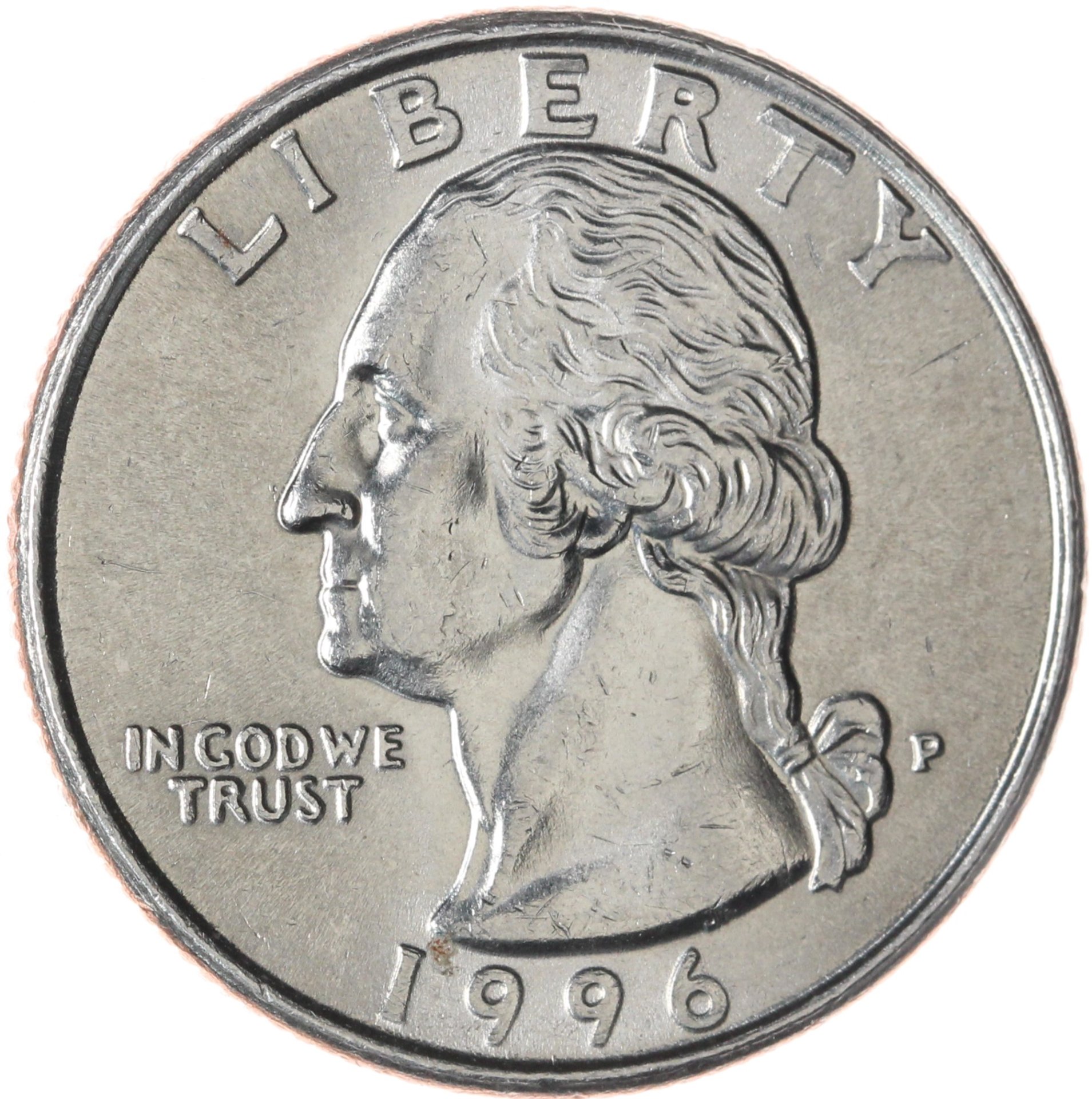 США 25 центов квотер, 1/4 доллара, quarter dollar 1996 Р "Washington Quarter", Медь, в сохранности AU
