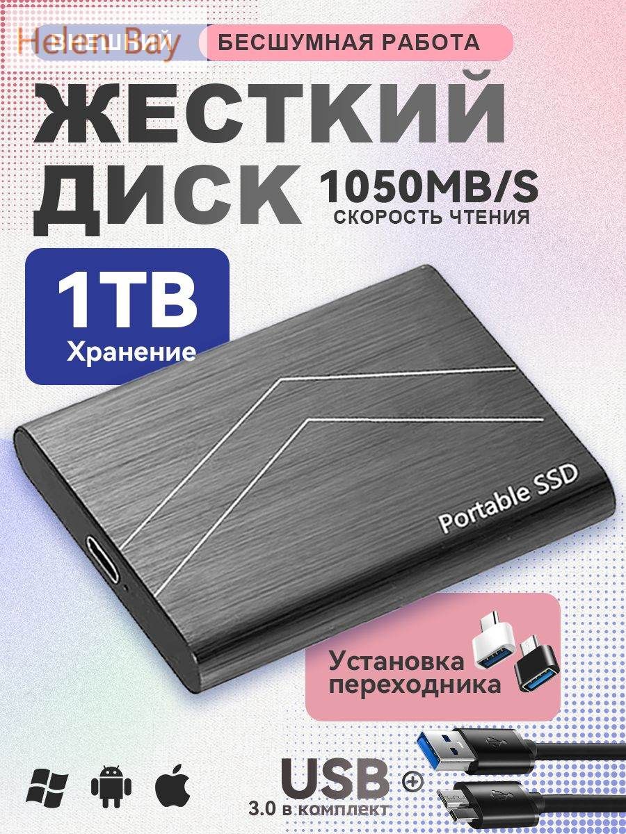 1 ТБ Внешний жесткий диск SSD, Композит, черный матовый