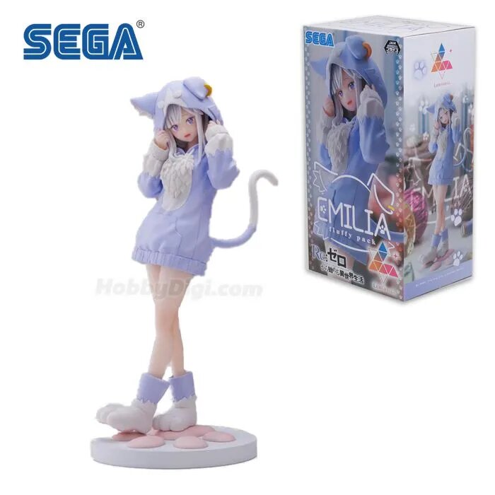 SEGA Re: Zero. Жизнь с нуля в альтернативном мире Эмилия фигурка в капюшоне с ушками кота, высота 18 см