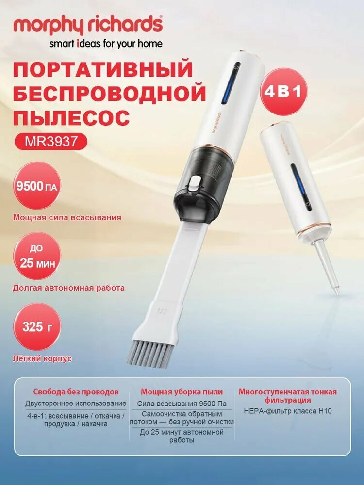 Беспроводной ручной пылесос 2-в-1 для дома и автомобиля Morphy Richards MR3937