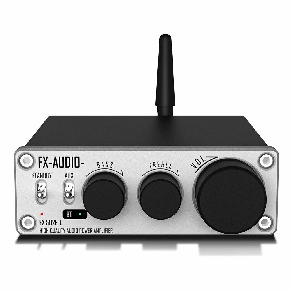 FX-AUDIO FX 502E-L HiFi 2.0 Bluetooth 5.1 Полностью цифровой Аудио Мини-усилитель мощности 75 Вт * 2 Адаптер питания 19 В / 3.5A Серебро