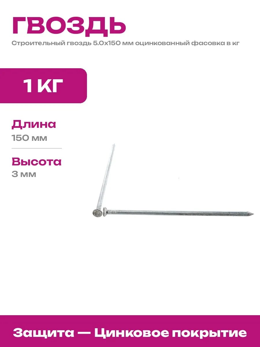 Гвозди строительные оцинкованные 150 мм фасовка 1 кг набор
