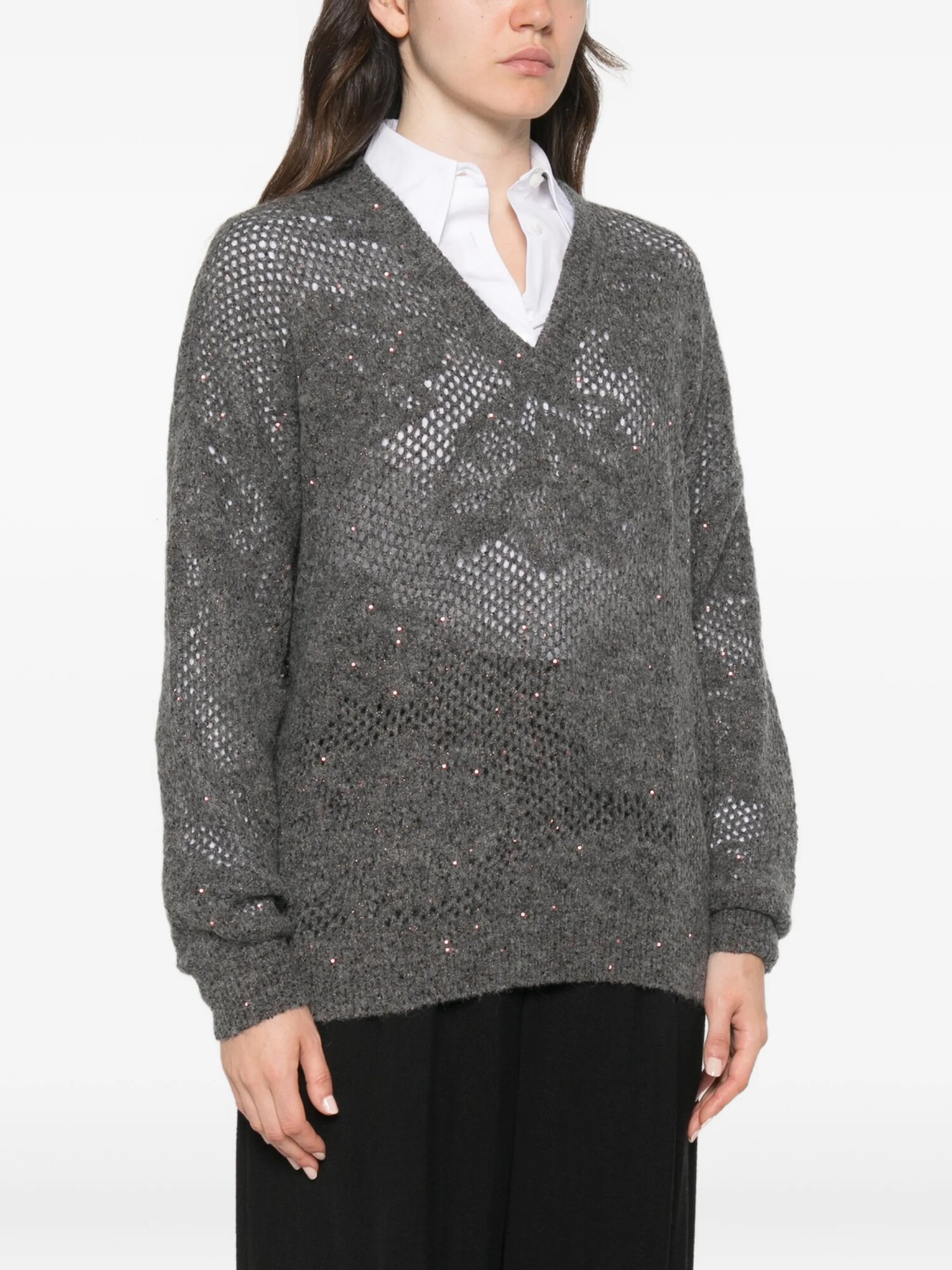 Свитер BRUNELLO CUCINELLI Sequin-embellished open-knit sweater, размер 44 — фото 1
