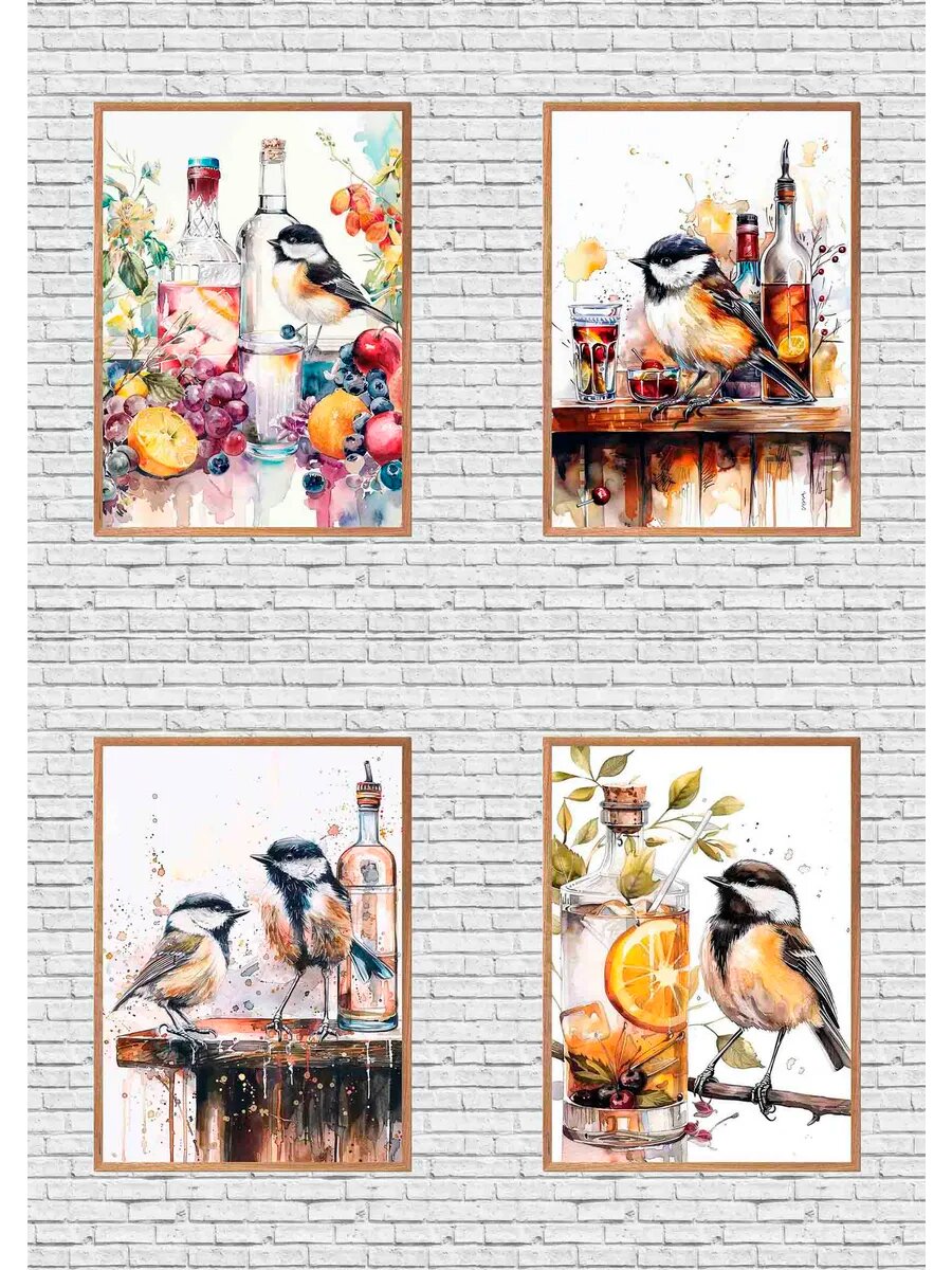Синица-Птичка-барменша, 4 Плаката, 30x21см