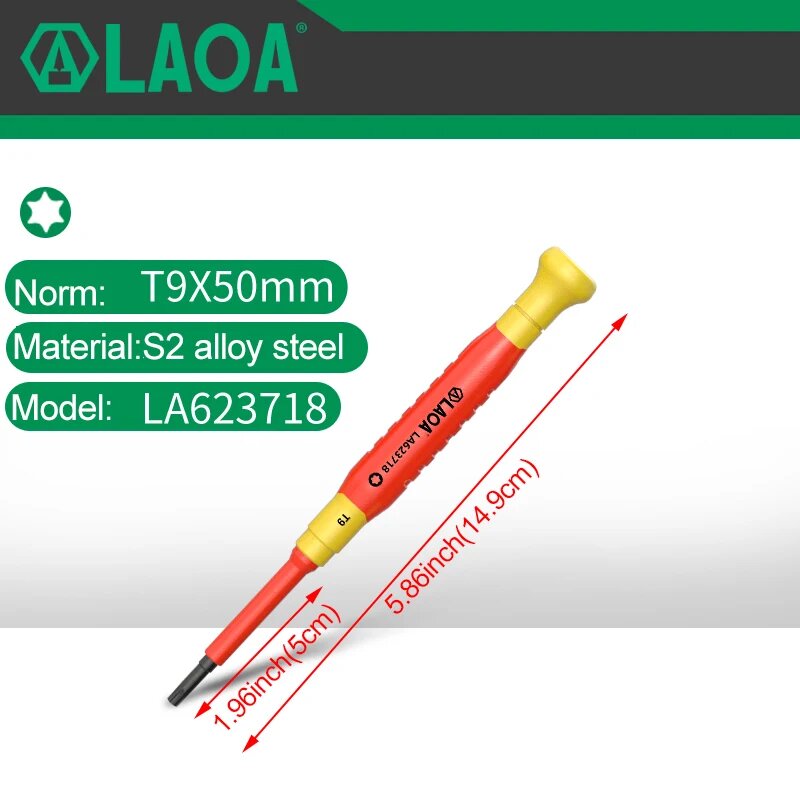 Отвертка LAOA T9X50mm S2, LA623718, красная