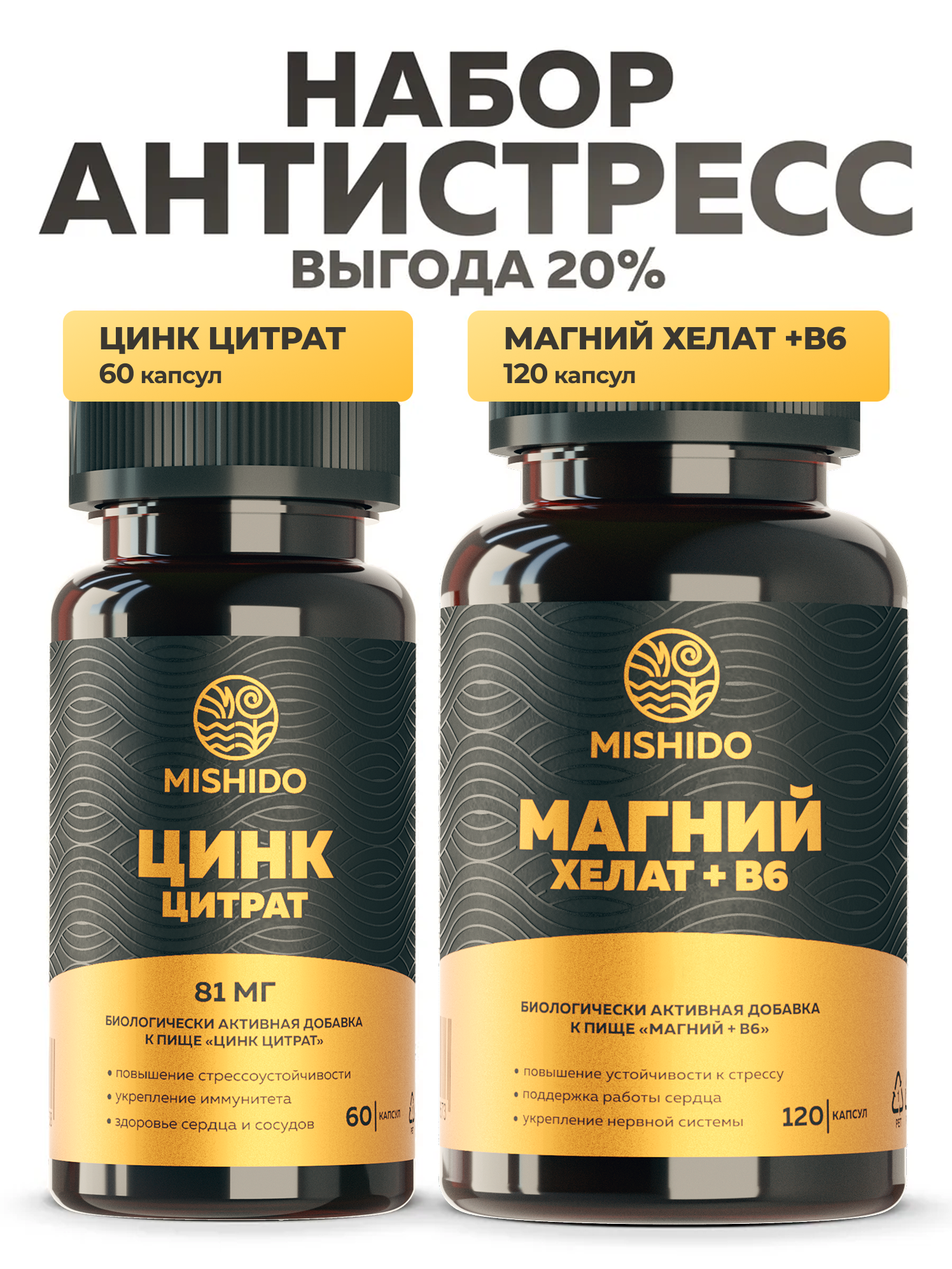 Комплекс витаминов Антистресс, набор витаминов: Магний+ B6 Б6+ Zinc Цинк