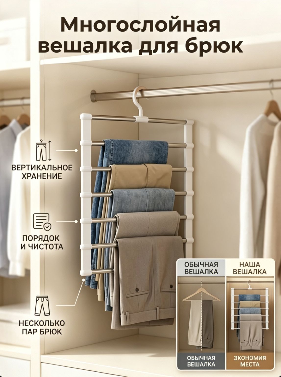 Вешалка-органайзер 36 см 1 шт пластик белый