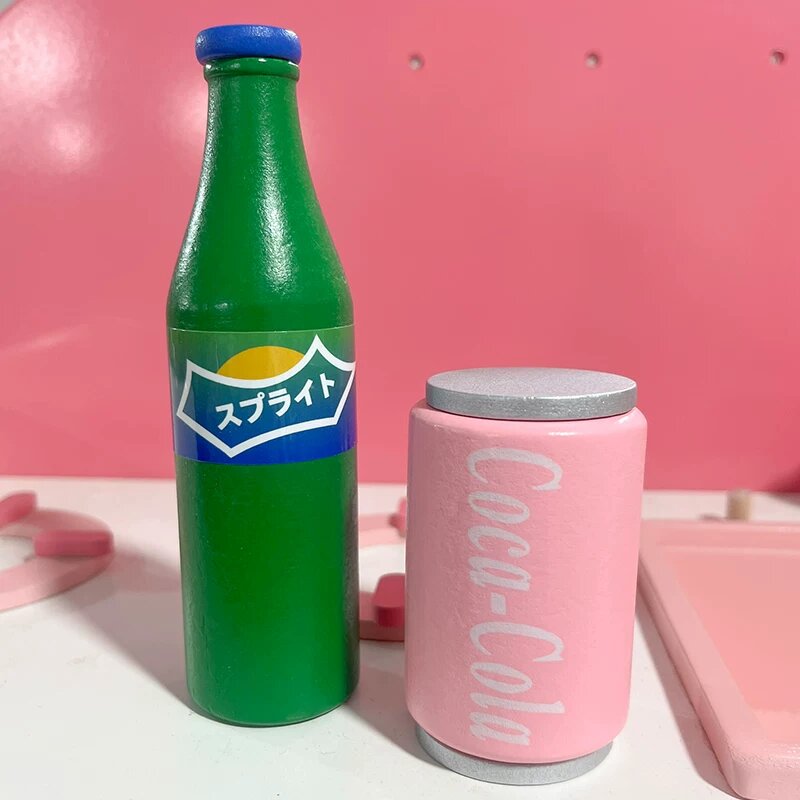Комплект деревянных симуляций колы Sprite и розовой колы для детской кухни, безопасные бутылки для напитков, подходит