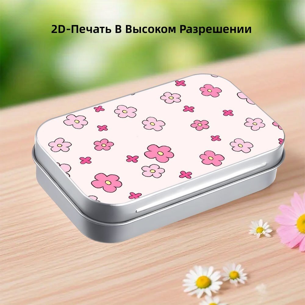 Металлическая коробка с откидной крышкой 1 шт, серебристого цвета, прямоугольная мини-упаковка с винтажным розовым цветочным принтом для хранения украшений, монет, косметики и мелких предметов