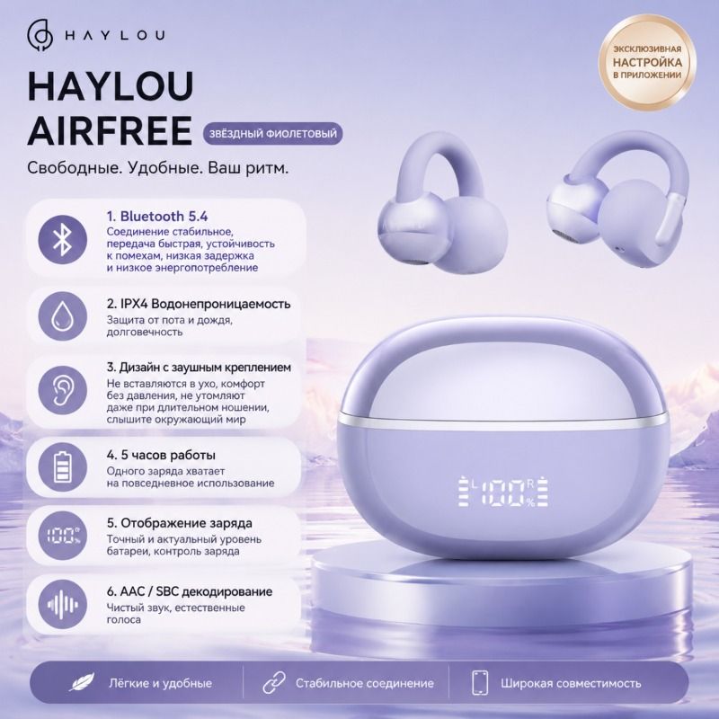 HAYROU AirFree ear clip Bluetooth-гарнитура, игра, использование искусственного интеллекта для снижения уровня шума