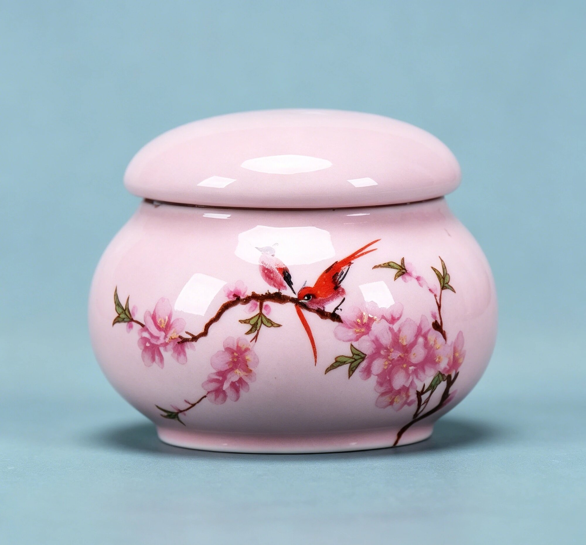 Керамическая урна C15Mini "Цветы персика" для мелких животных Розовый, Pink Bird