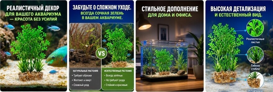 Искусственные Аквариумные Растения Украшение Для Офисного Аквариума Простое И Красивое 13.00X4.80X2.50CM